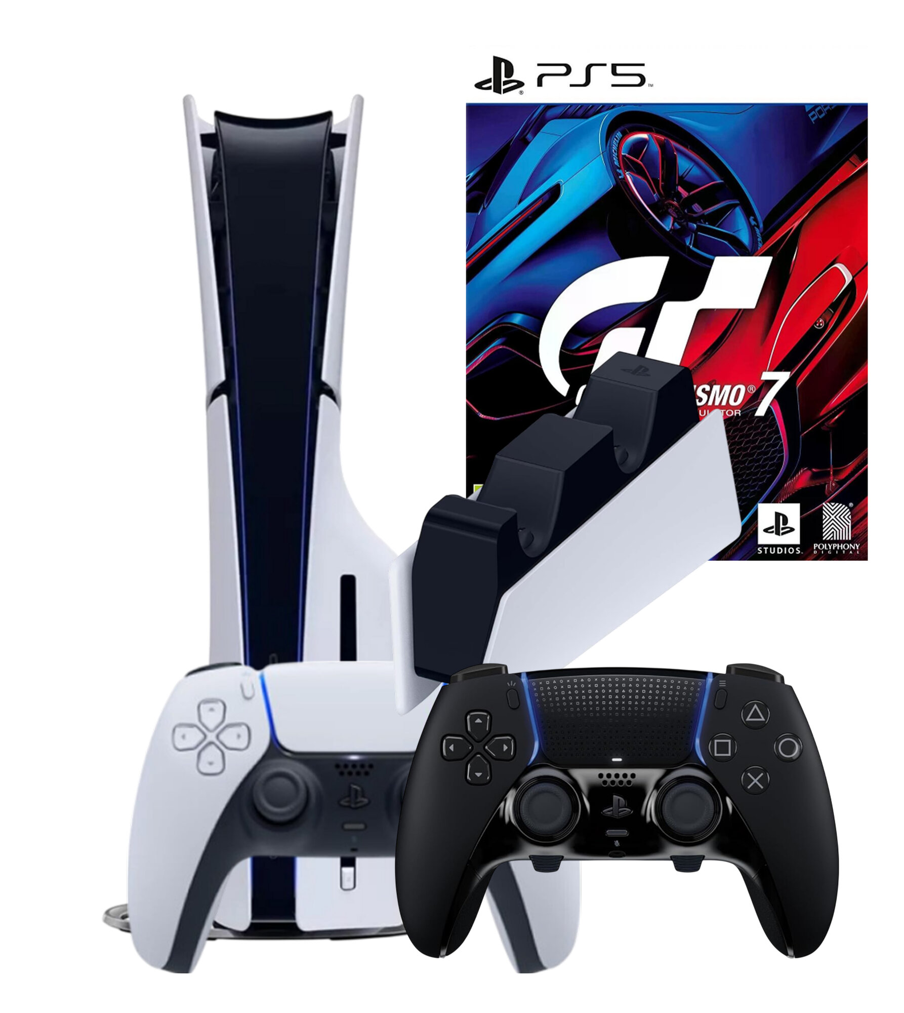 Игровая приставка PlayStation 5 Slim Disk + Gran Turismo 7+ Dualsense Charging Station+Dualsense Edge Black