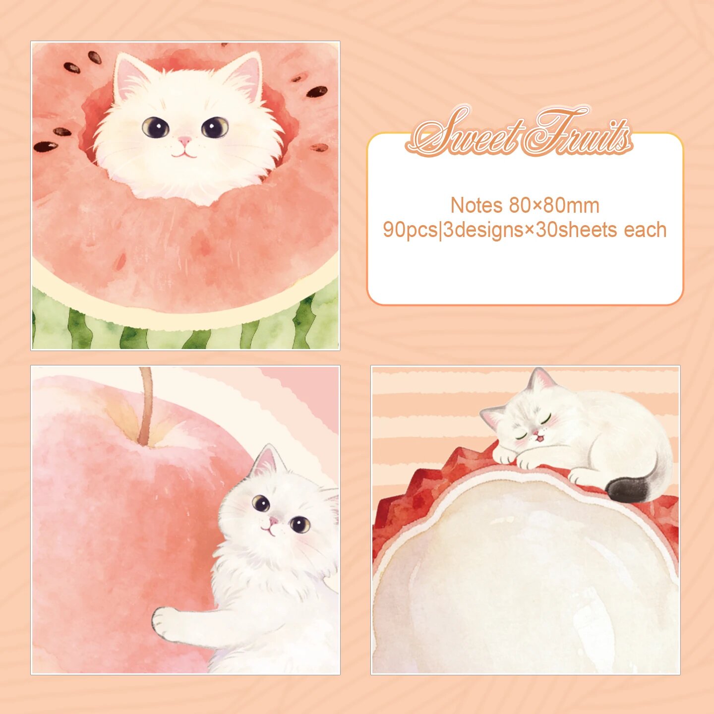 Блокнот Sweet Fruits, кошки и фрукты, 90 листов, розовый