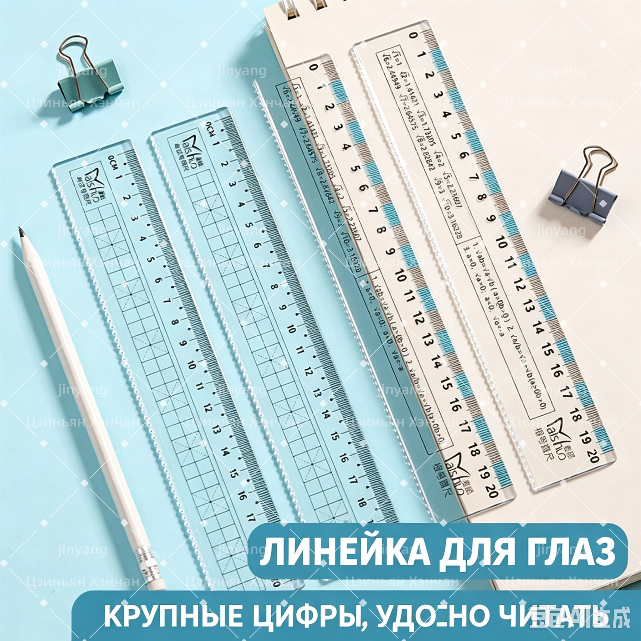 Защитная для зрения прозрачная пластиковая линейка 20 см, крупные цифры, волнистый край, четкая разметка, канцелярские товары для учеников