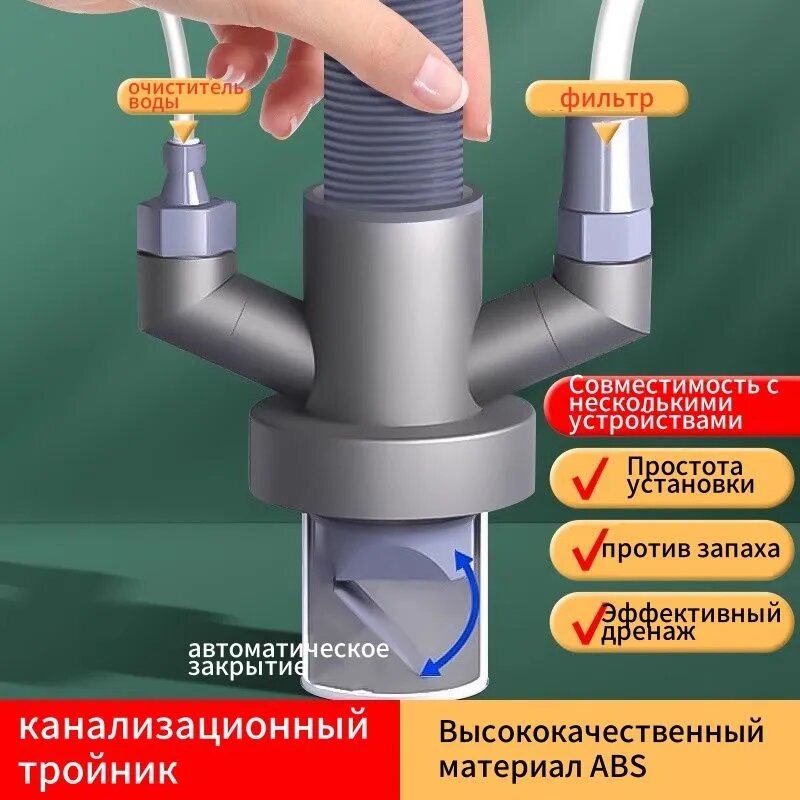 Тройник для кухонной канализации, сливная труба для мойки и мойки для овощей, интерфейс для очистителя воды