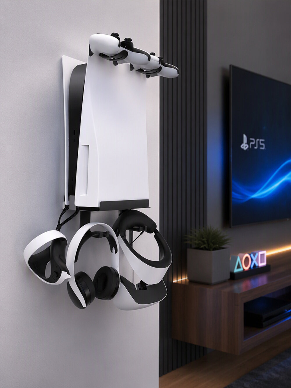 Кронштейн на стену для PS5 и PSVR2: держатель консоли, гарнитуры и игровых аксессуаров