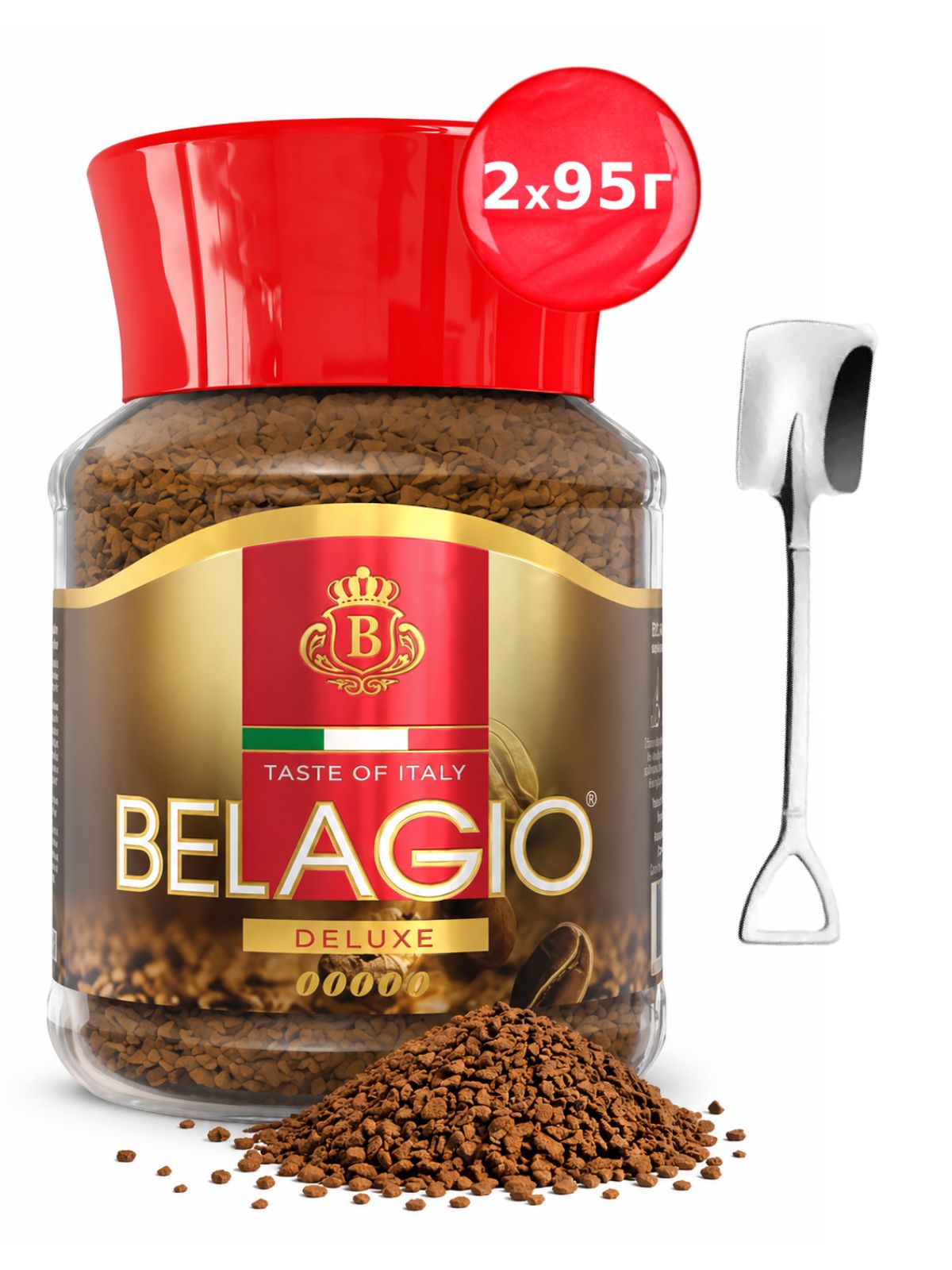 Кофе Belagio Deluxe растворимый сублимированный, 95 г х 2 шт + ложка