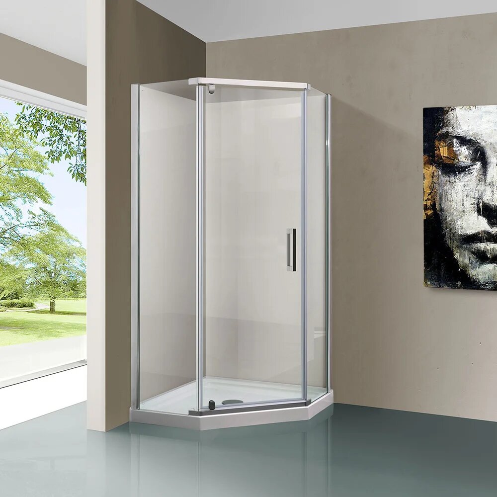 Душевой уголок Vincea Stresa VSP-1S900CL без поддона, стеклянный, 90x90, с распашными дверями, пятиугольный, итальянский