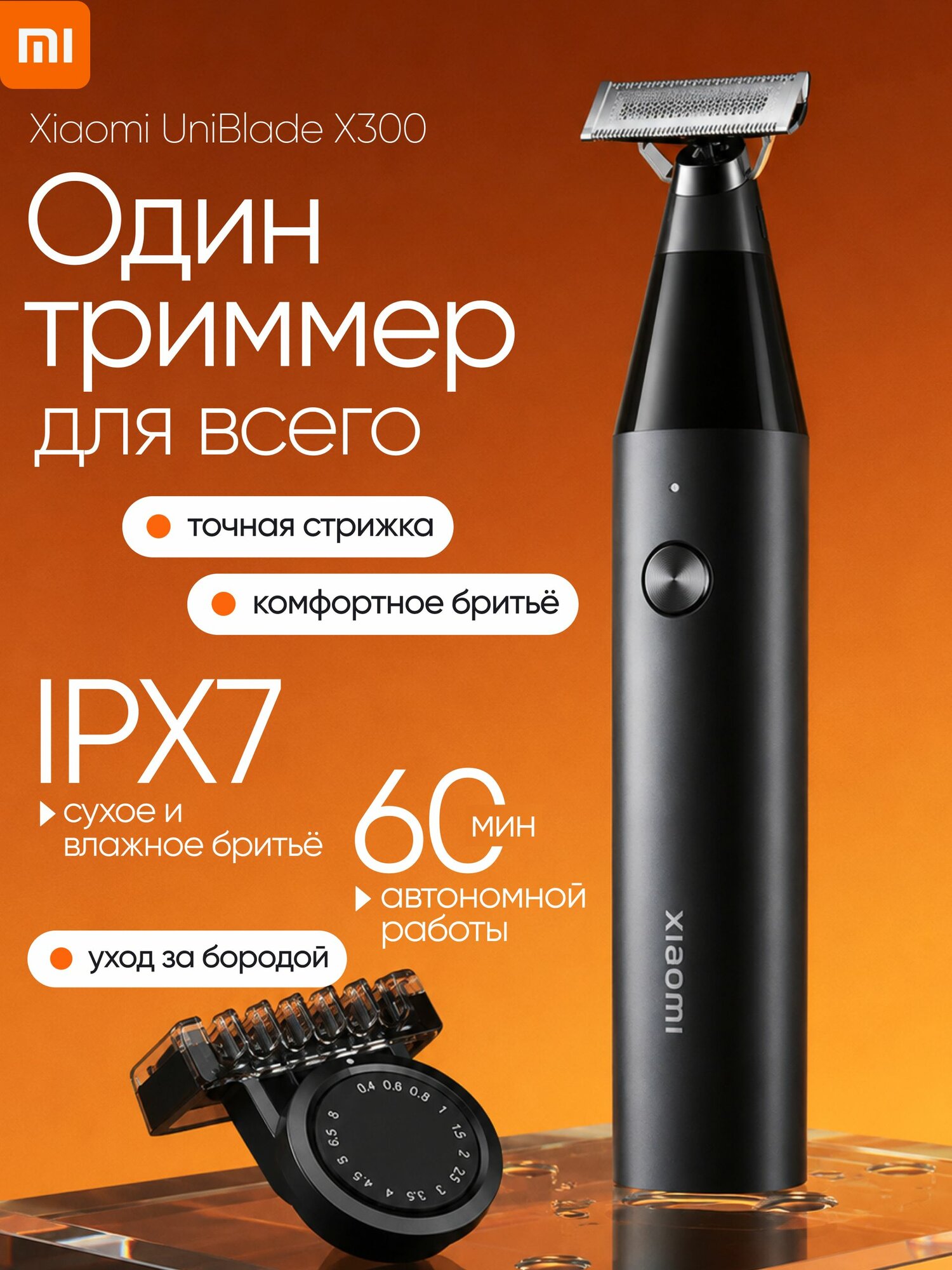 Триммер Xiaomi UniBlade Trimmer X300, машинка для стрижки бороды и усов (BHR7051GL)