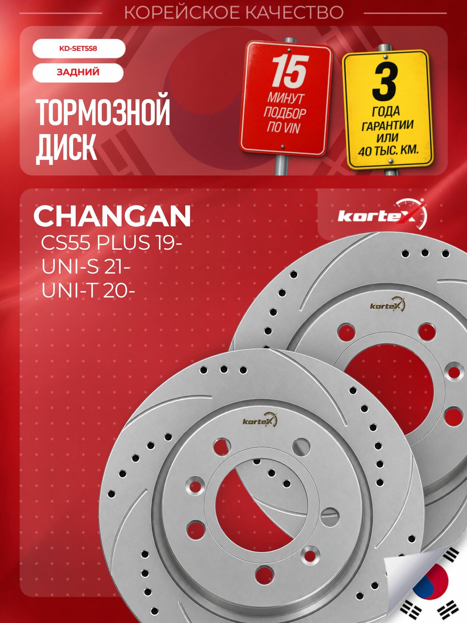 Комплект задних тормозных дисков для Changan CS55 Plus, UNI-S, UNI-T, 283 мм, Geomet, перфорация и насечки, 2 шт.