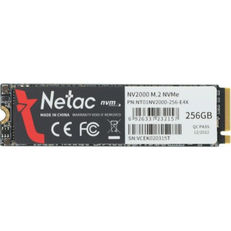 Твердотельный накопитель Netac NV2000 PCIe 3 x4 R2500/W1000Mb/s NT01NV2000-256-E4X