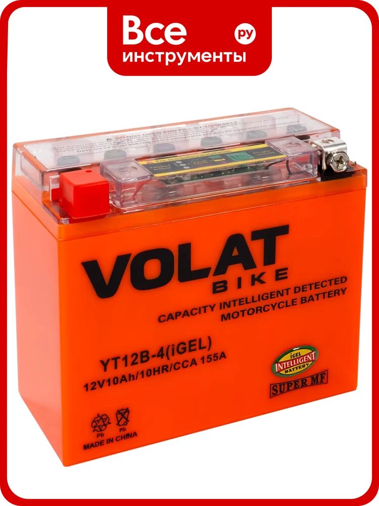 Мотоаккумулятор VOLAT 12V 10Ah YT12B-4(iGEL) L+, для мотоцикла, скутера, гидроцикла, квадроцикла, снегохода и генератора 150x70x130 YT12B-4(iGEL) YT12B-4(iGEL)Volat