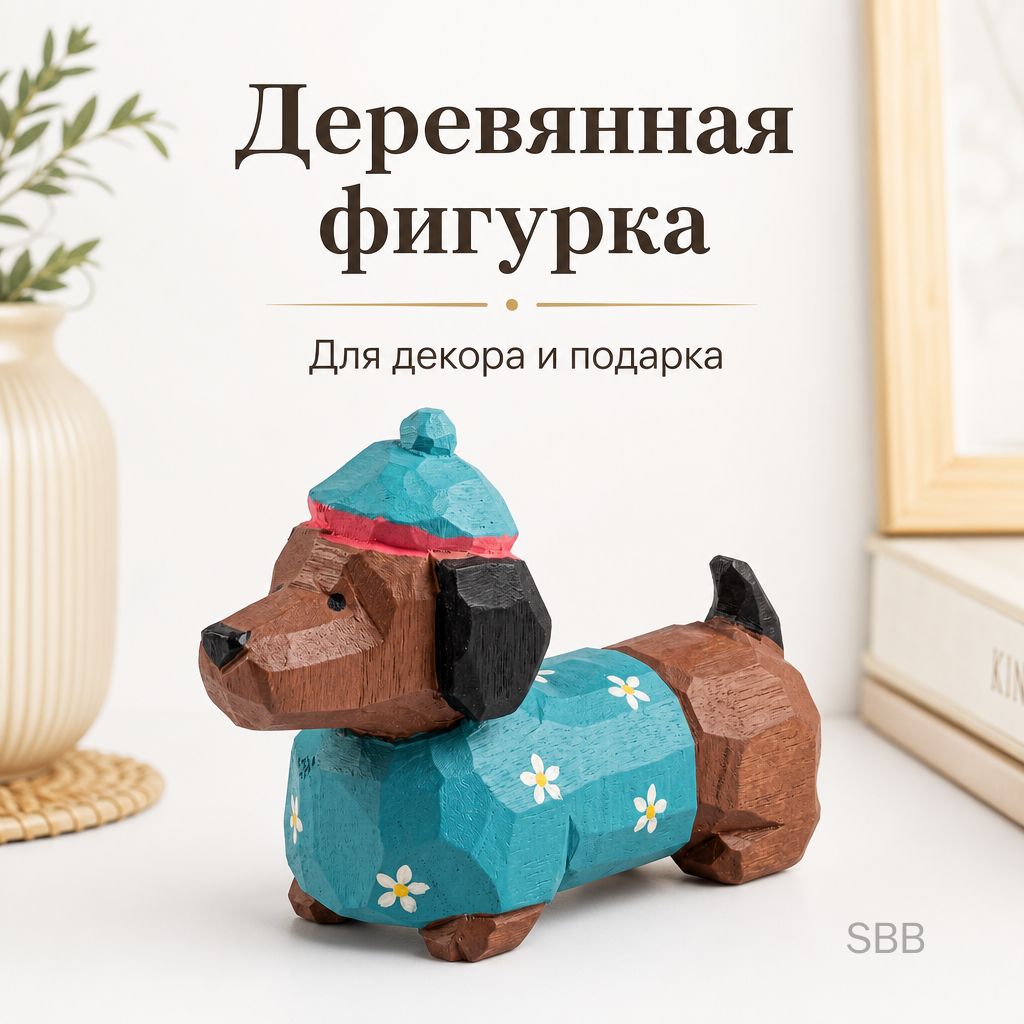Фигурка таксы из дерева