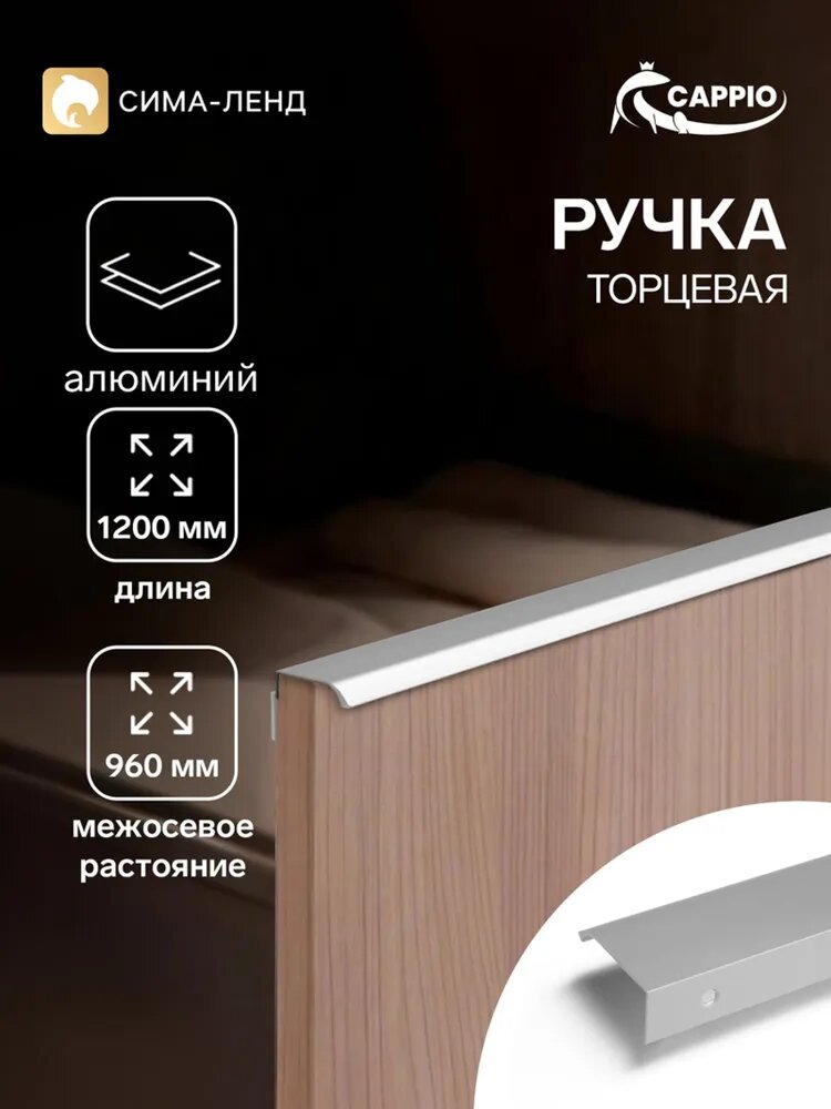 Ручка торцевая CAPPIO RT002CP, L=1200 мм, м/о 1160 мм, цвет матовый хром