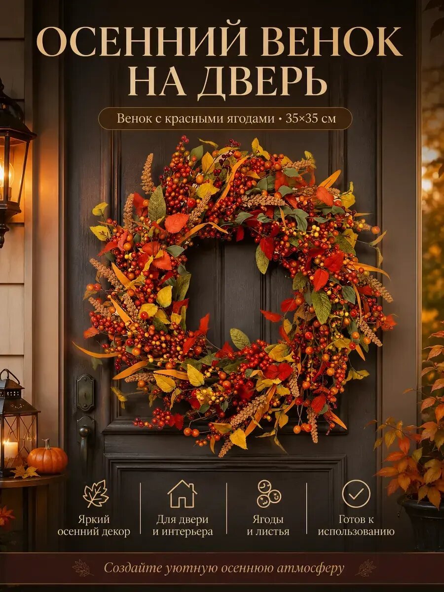 Осенний венок на дверь 35 см