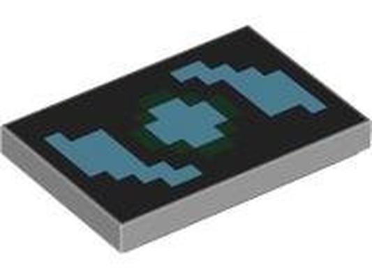 Деталь Lego 26603pb374 Tile 2 x 3 with Pixelated Medium Azure and Dark Green Swirl on Black Background Pattern (Minecraft Shield)