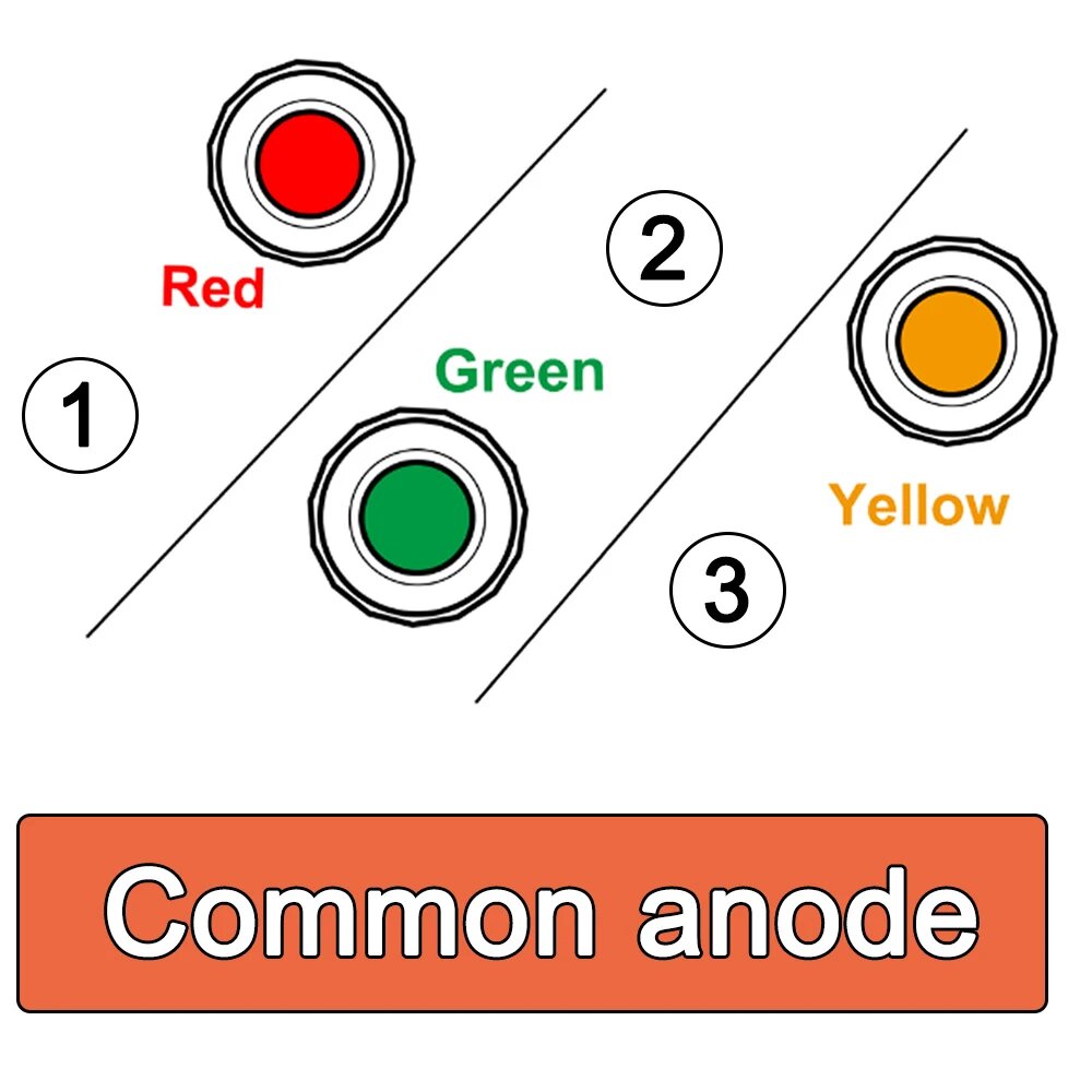 Светодиодный индикатор RGY, 22мм, 12-24В, Common anode