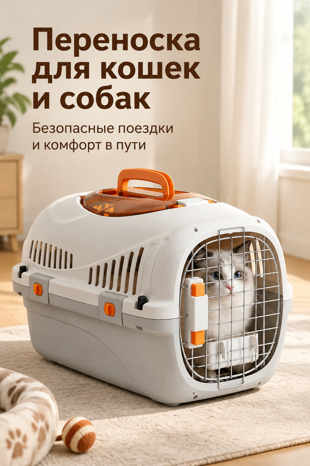 Пластиковая переноска-клетка для кошек и собак, 50×32×33 см, до 12 кг