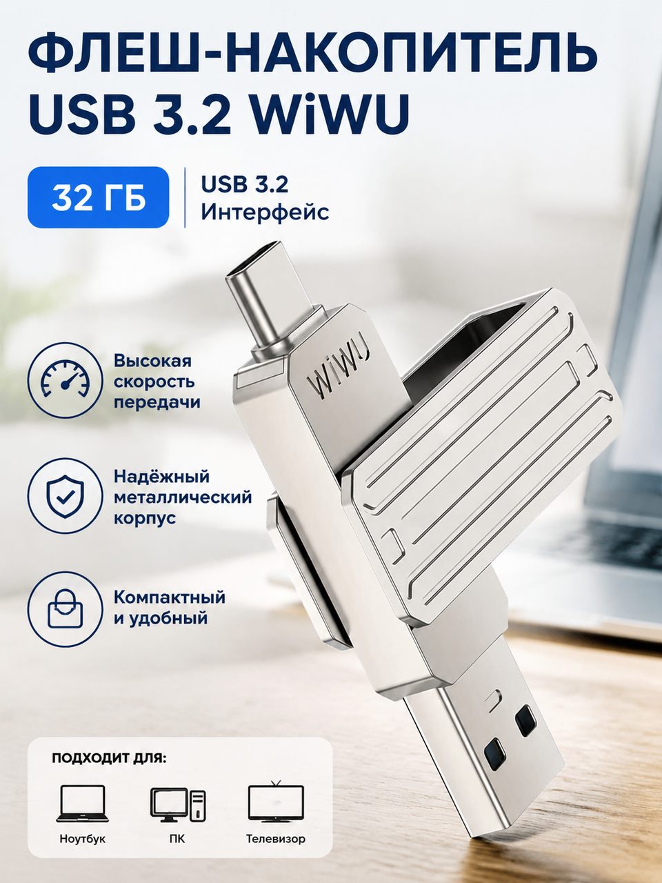 Флеш-накопитель USB 3.2 WiWU Flash Drive / флешка USB 32 ГБ Wi-FD003