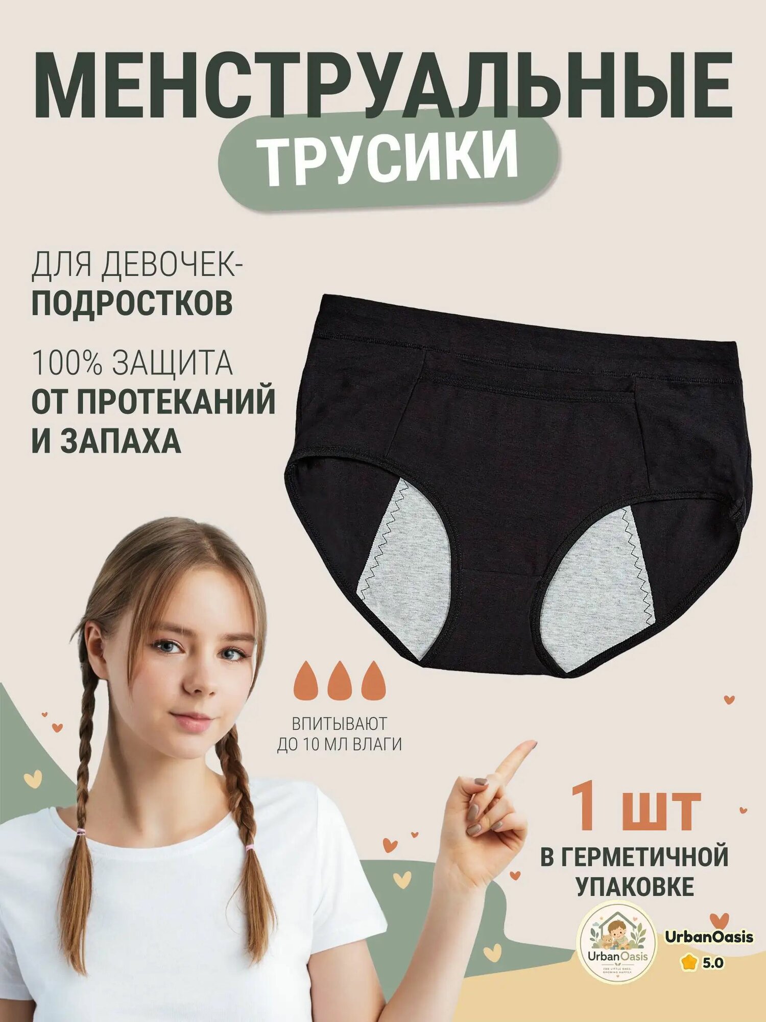 Трусы менструальные 1 шт, Артикул: 5337336219, Цвет: Черный, Размер менструальных трусов: M/L