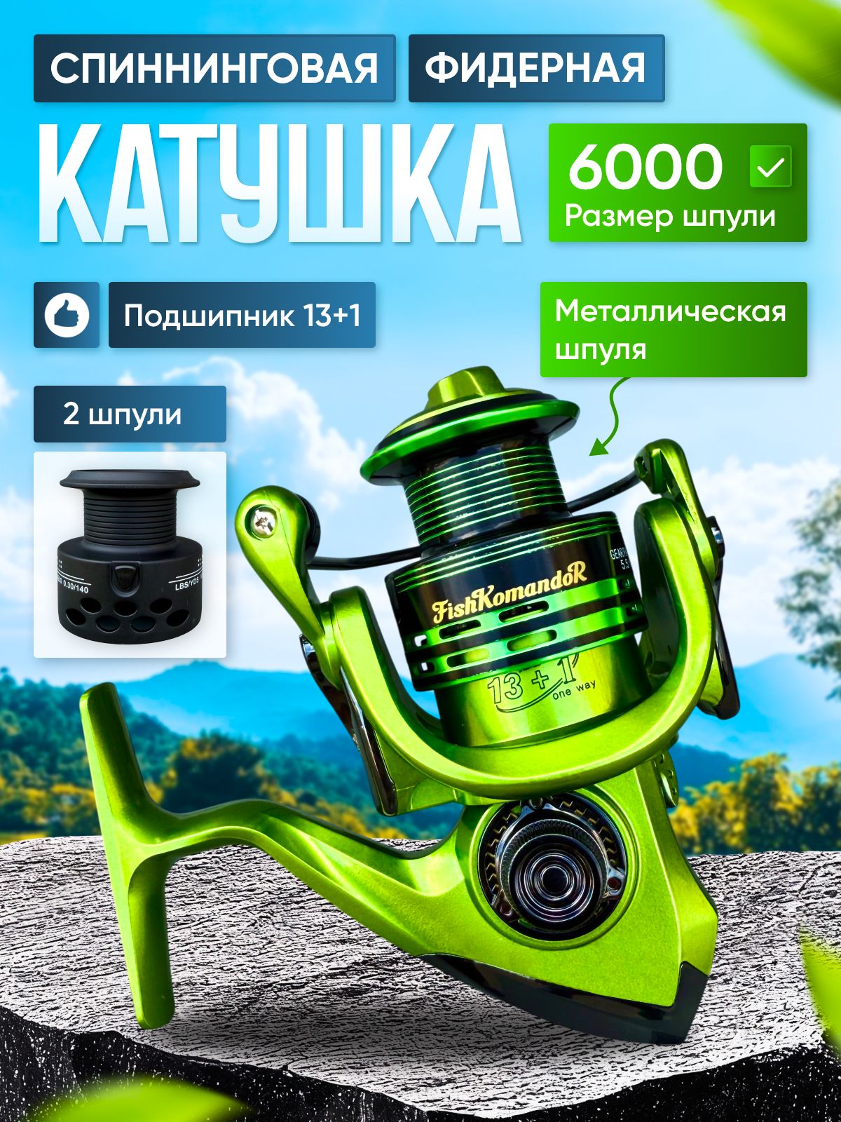 Катушка для спиннинга 6000 для рыбалки безынерционная