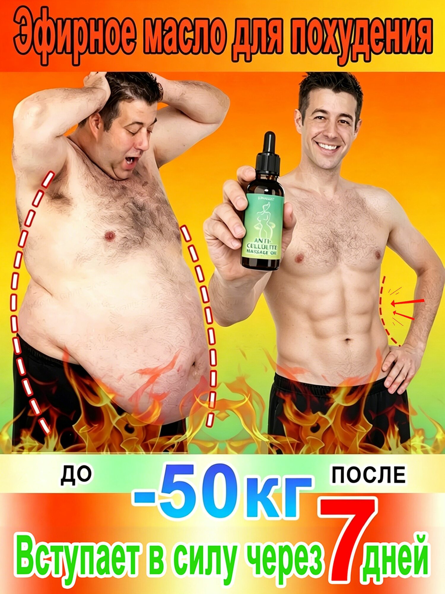 Сыворотка для похудения и коррекции фигуры, сжигает жир, уменьшает объемы, подтягивает кожу, разглаживает целлюлит и дряблость, улучшает тонус и упругость тела, уход за проблемными зонами, 30 мл