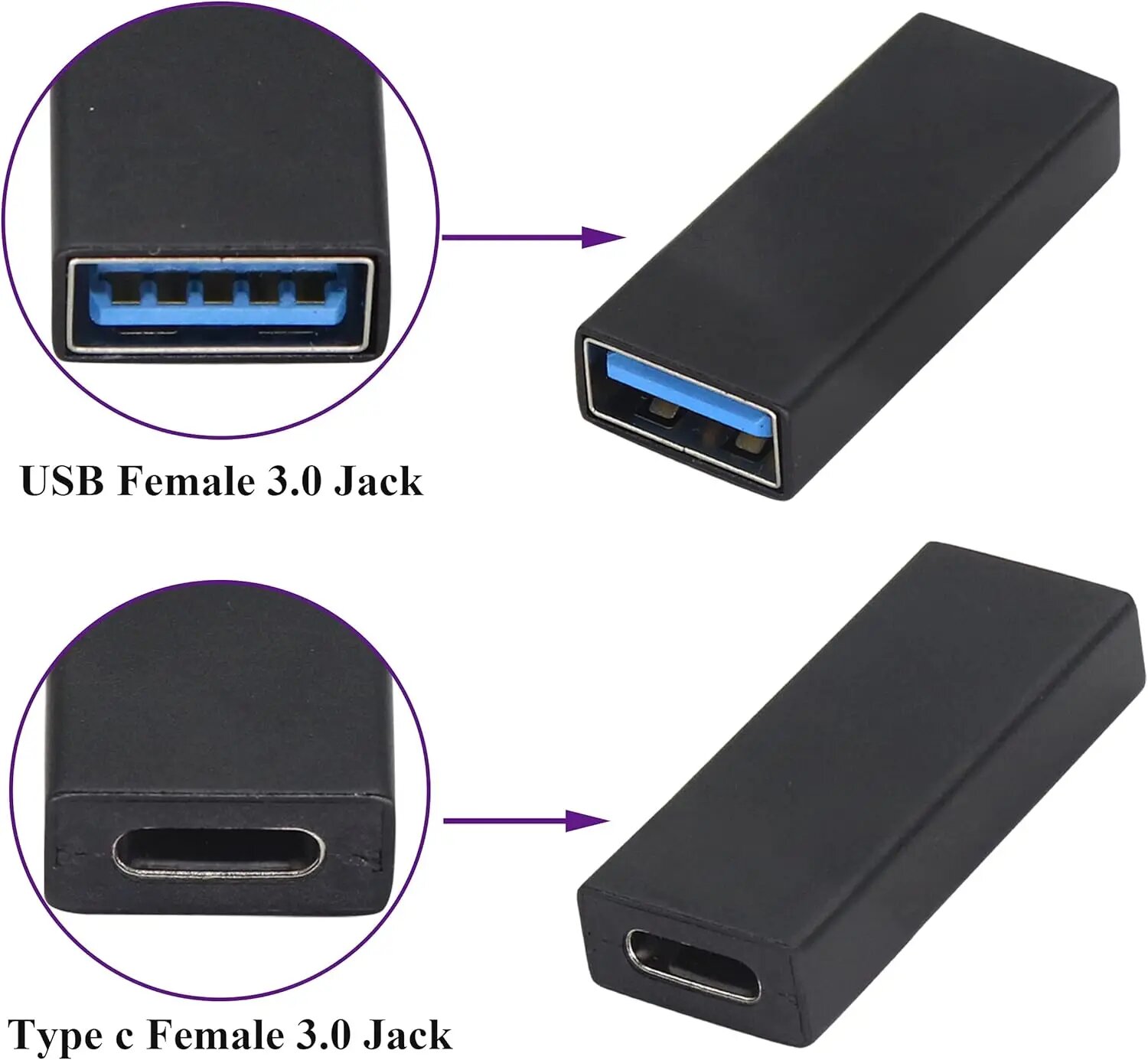 USB 3.0 к Type-C адаптер black 1pcs — фото 1