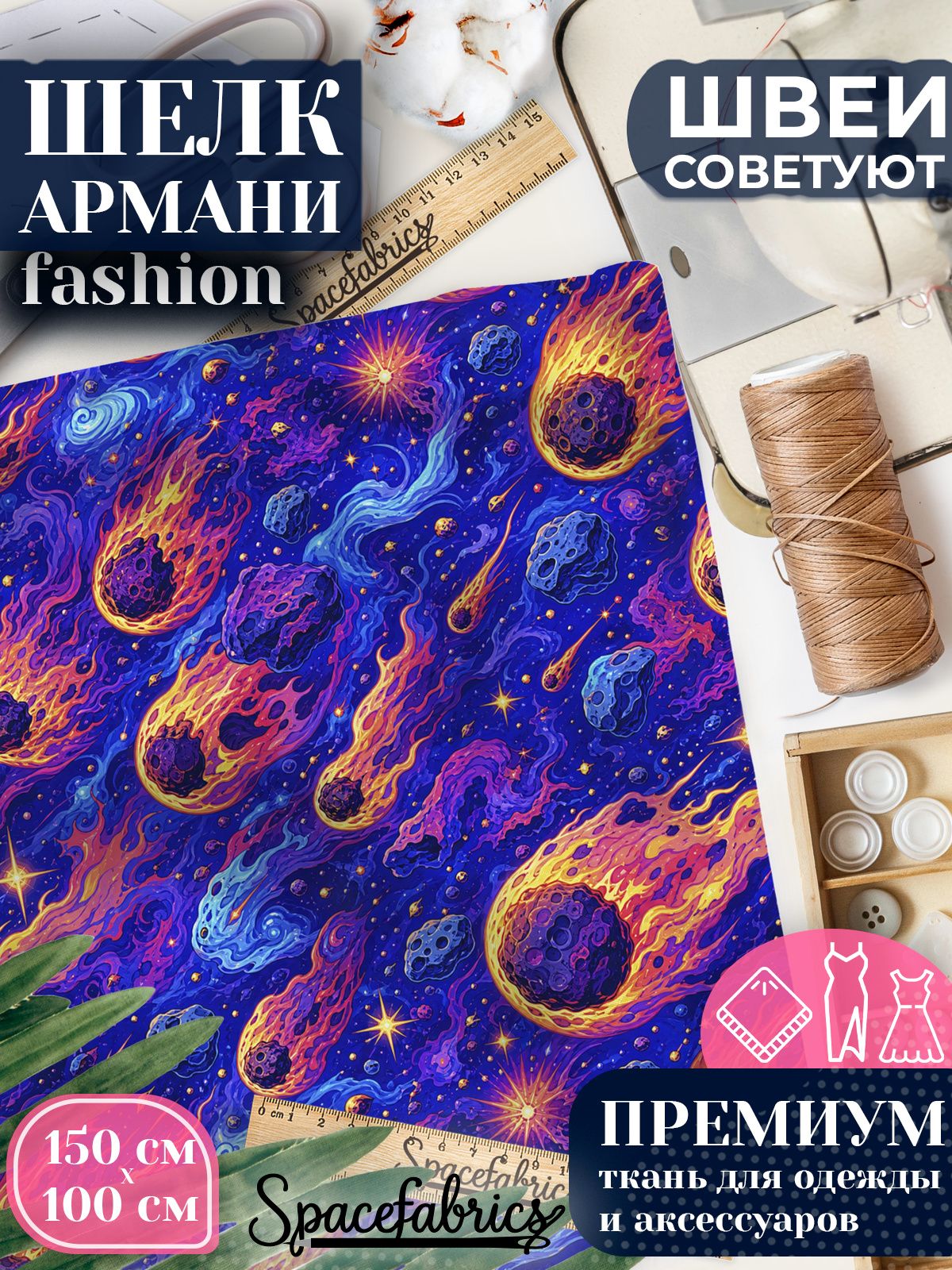 Ткань для шитья шелк Армани, искусственный атлас шелк для костюмов, платьев, юбок с принтом Метеорный поток