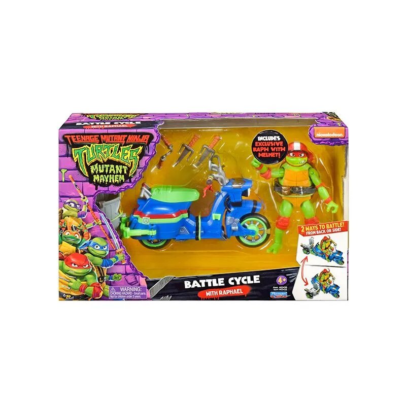 Playmates Toys Teenage Mutant Ninja Turtles Mutant Mayhem TMNT / Цикл ударов ниндзя, боевой цикл, коллекционная фигурка с автомобилем
