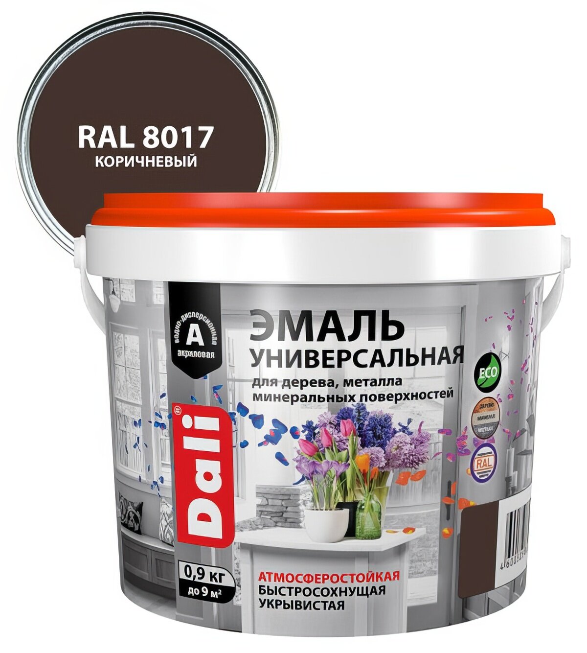Эмаль акриловая DALI универсальная 0,9кг RAL8017 коричневая