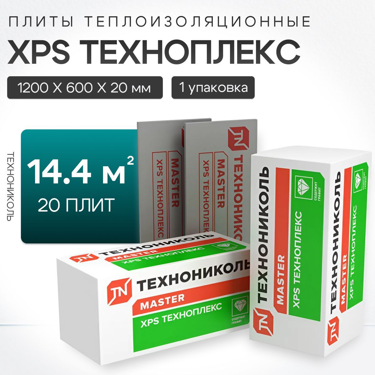 Утеплитель XPS техноплекс 20 мм, 1 уп. (20 плит/14,4 м2) из пенополистирола для фасада, стен, крыши, пола