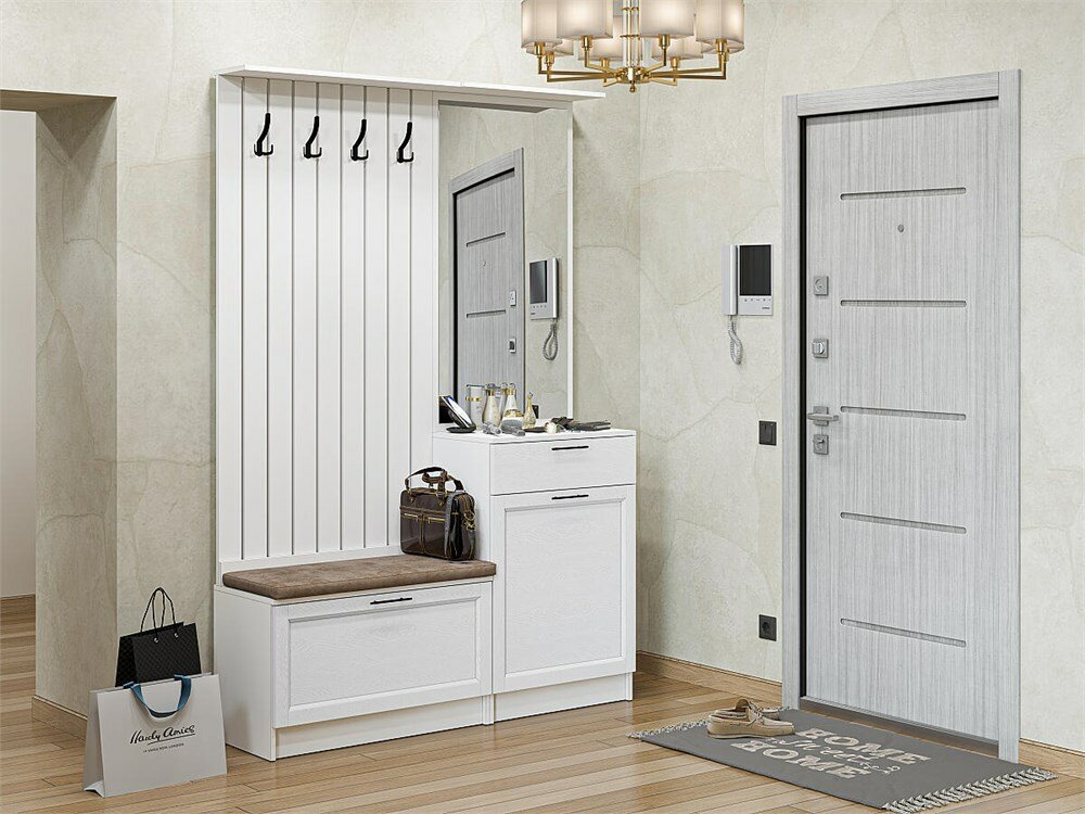 VVT Прихожая Стиль-02, каркас ЛДСП Белый, фасад МДФ White Silkwood, 2090*1400*380 White Silkwood
