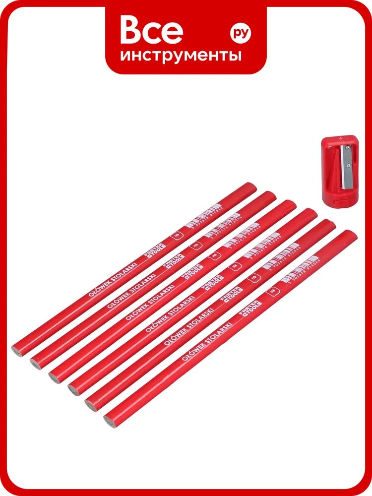Карандаш плотника HB 6 штук и точилка FASTER TOOLS FT354-11