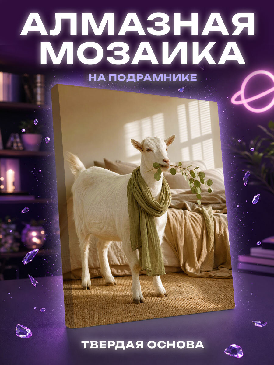 Алмазная мозаика Белая коза в спальне