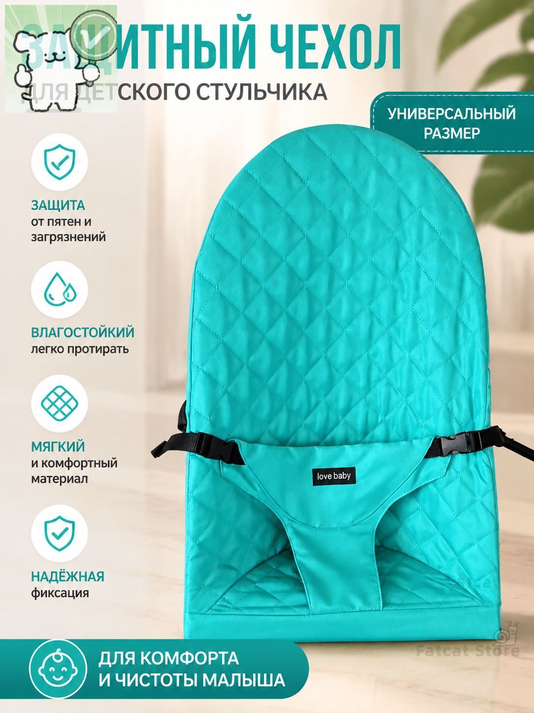 Защитный съемный чехол светло-зеленого цвета для детского кресла-качалки, без основного кресла