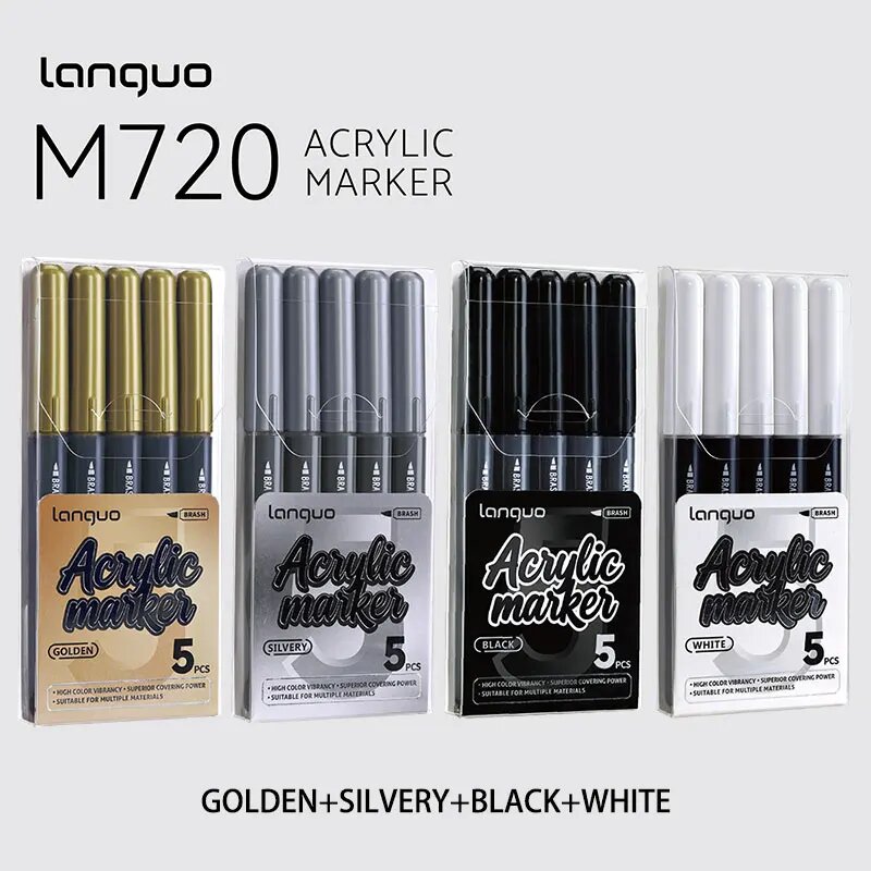 Акриловые маркеры Languo M720, 4 цвета, 5 шт