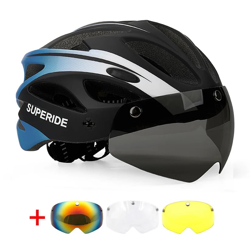 SUPERIDE Сверхлегкий велосипедный шлем для горного велосипеда Black Blue 4 Lens