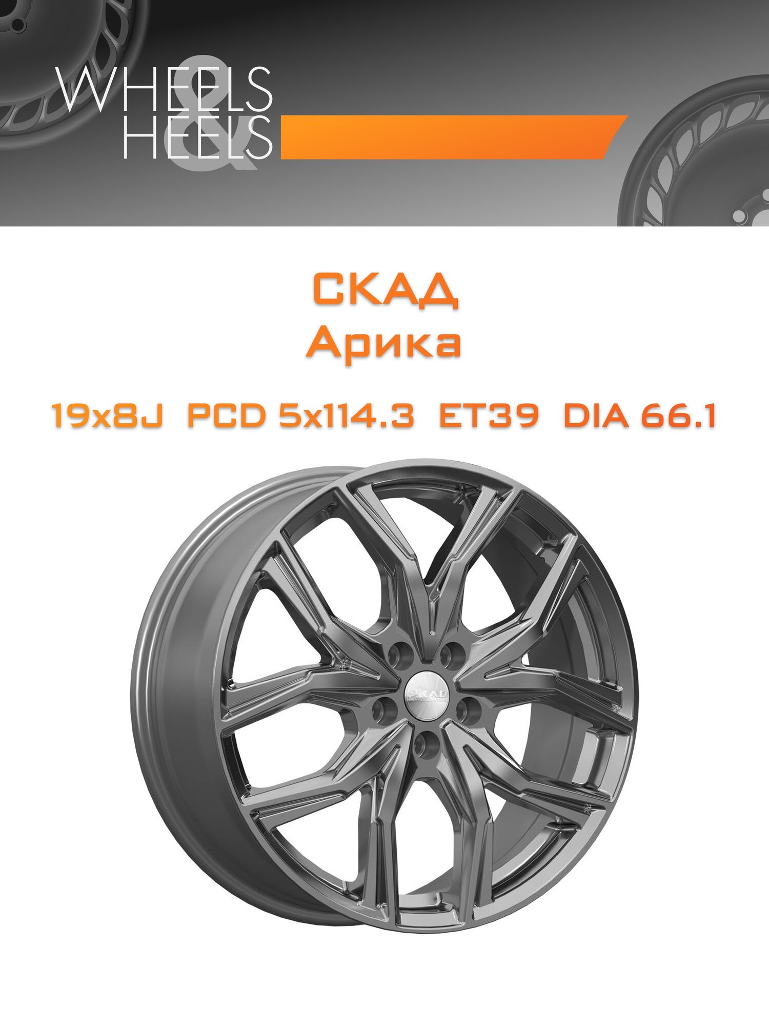 Диск автомобильный литой СКАД Арика 19x8 5x114.3 et39 dia66.1 Серый тёмный