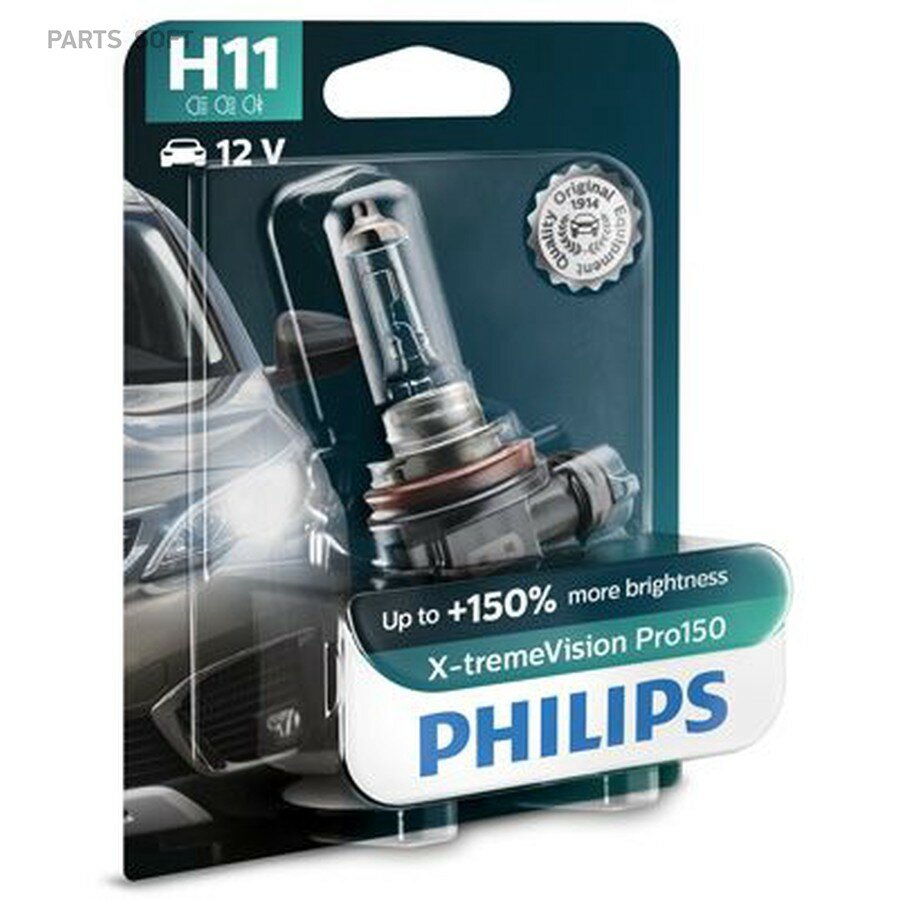 Лампа 12 В H11 55 Вт PGJ19-2 X-tremeVision Pro150 галогенная блистер Philips PHILIPS 12362XVPB1 | цена за 1 шт