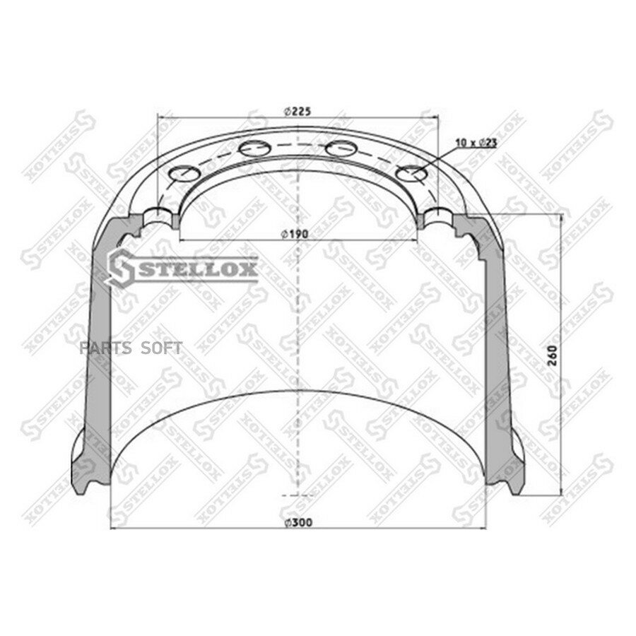 STELLOX 8500124SX 85-00124-SX барабан тормозной !300x200/209 H=260 d=190/225 n=10x23\BPW