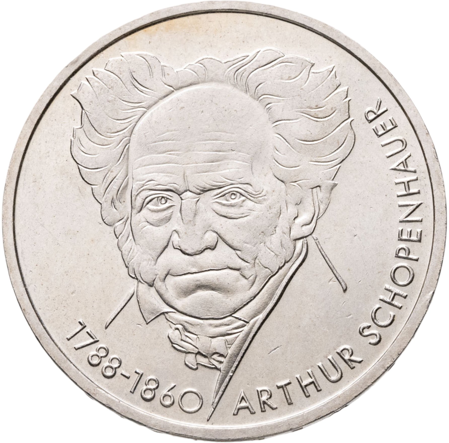 Германия 10 марок deutsche mark 1988 200 лет со дня рождения Артура Шопенгауэра, Серебро 625, в сохранности UNC
