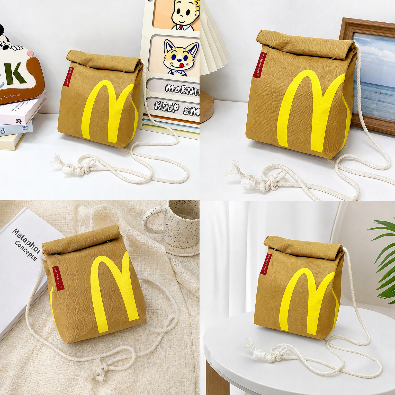 Рюкзак McDonald`s, школьный, унисекс, для средней и старшей школы, бежевый, нейлон (Объем: 13 л)