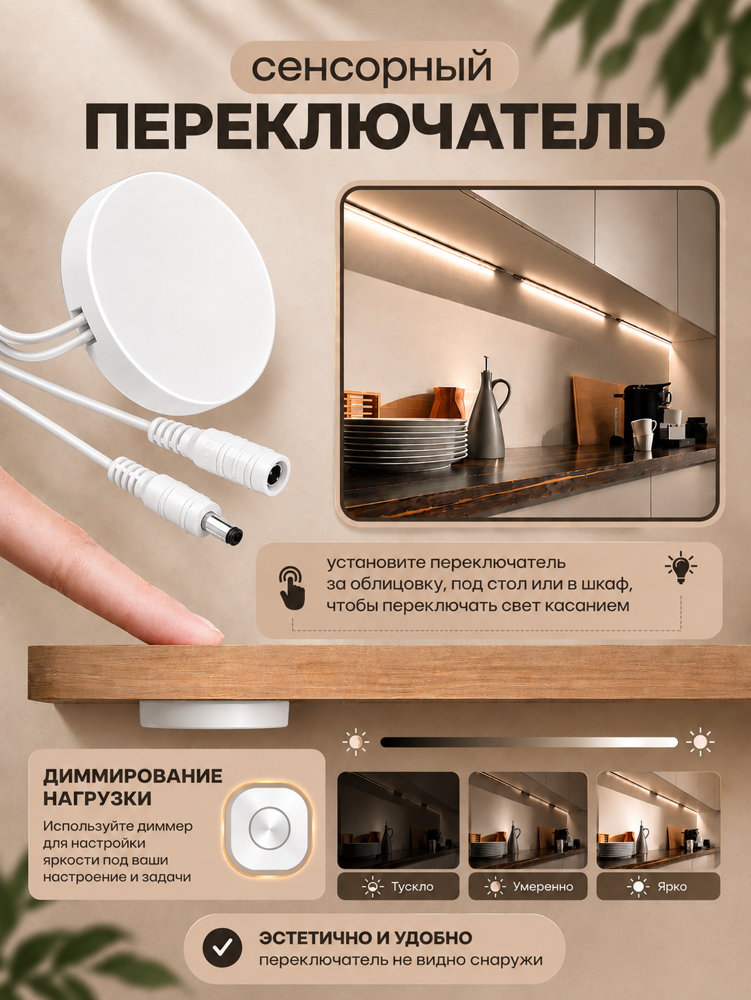 Сенсорный переключатель освещения скрытый