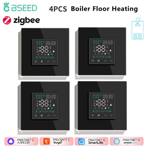 Умная термостат котла , Zigbee, Светодиодный сенсорный экран, поддержкой Алисой, рамка стекло