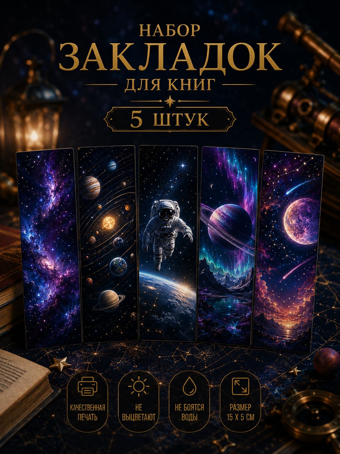 Набор ламинированных двухсторонних закладок Космос