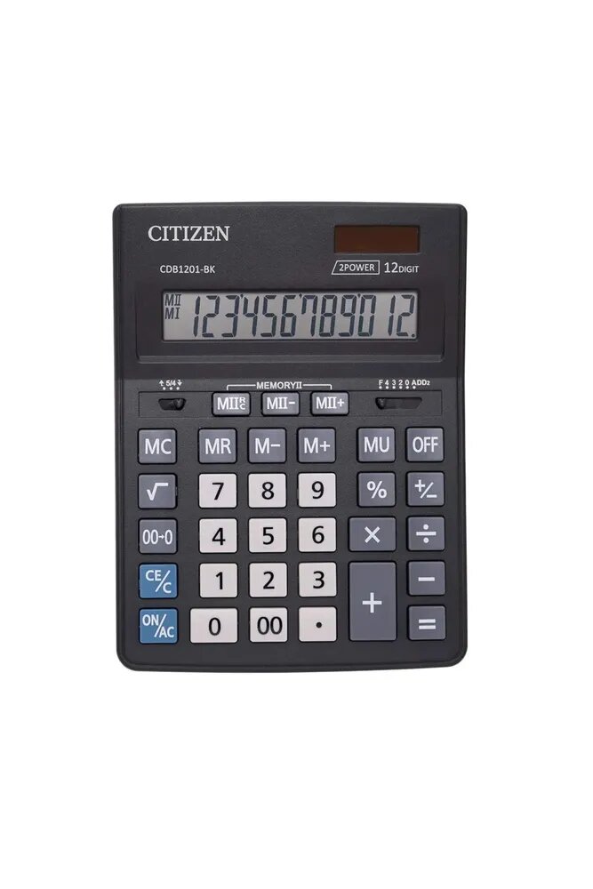 Настольный калькулятор Citizen CDB-1201BK на 12 разрядов, черный корпус, большой экран, надежное питание от батарейки, идеален для офиса, дома и бухгалтерских расчетов, долговечный инструмен