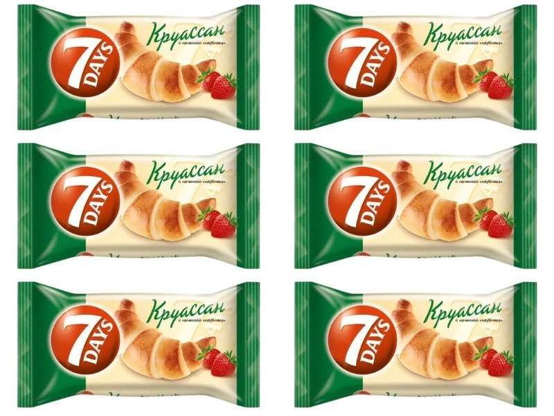 7 Days Круассан c кремом Клубника, 65 г, 6 шт