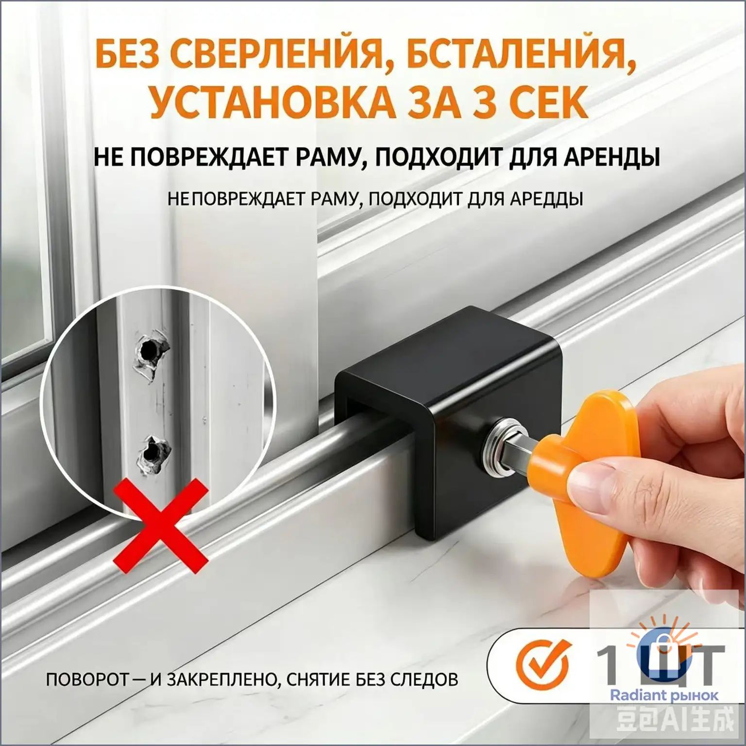 Качественный передвижной противоугонный ограничитель для окон и москитных сеток, монтируемый без сверления, применяемый как защита от открывания, эксклюзивный фиксатор в количестве 1 штуки