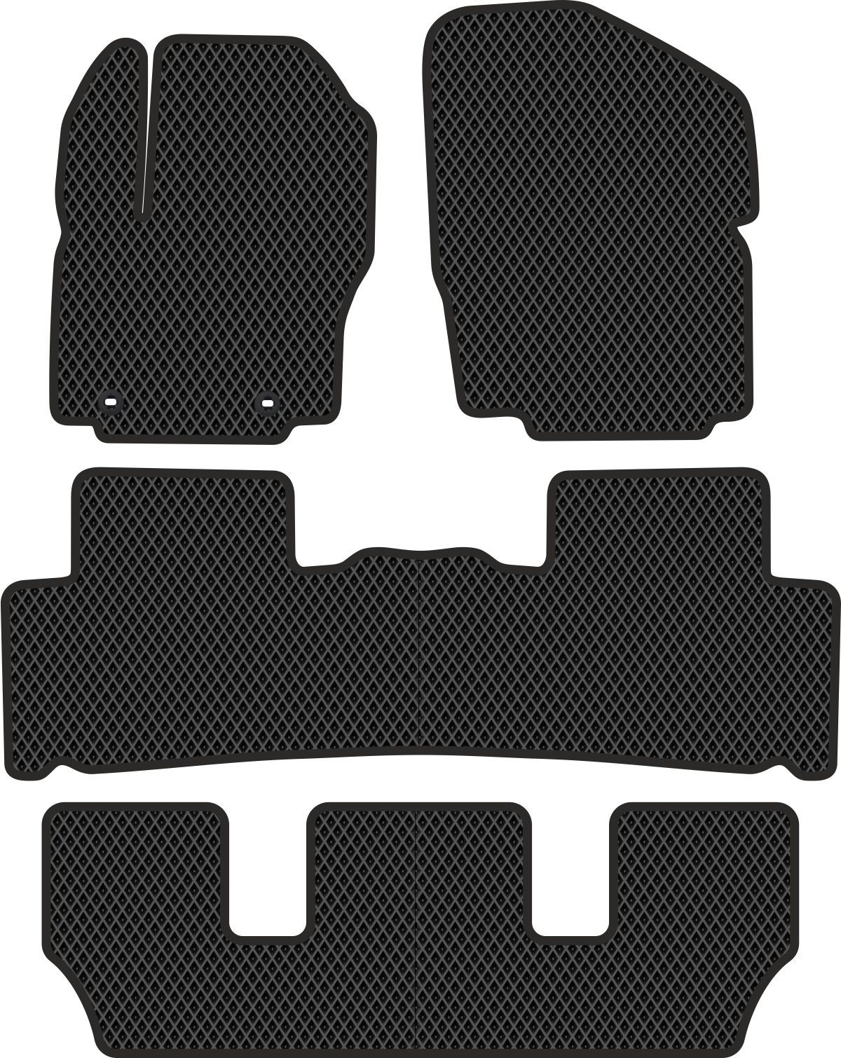 Автомобильные коврики EVA для Ford S-Max I дорестайл 3 ряда (2006-2010), чёрные с чёрным кантом, ячейка - ромб