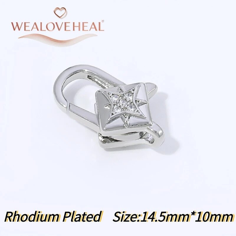 Застежки-карабины WEALOVEHEAL позолоченные латунные квадратные 1 piece, Серый, Rhodium Plated