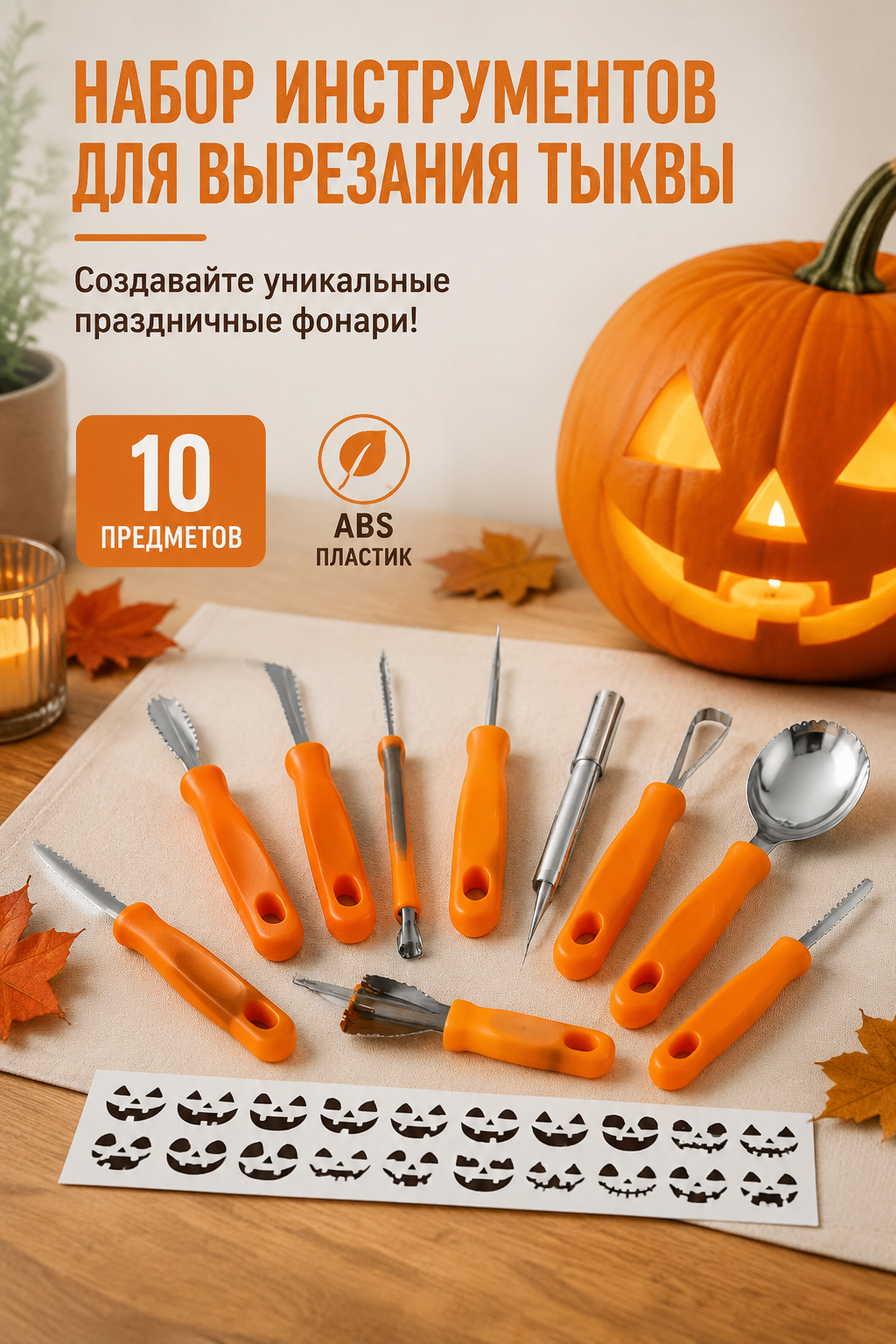 Набор инструментов для вырезания тыквы, 10 предметов, ABS пластик