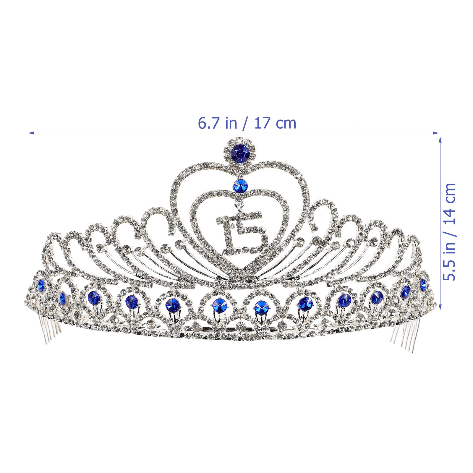 Голубая Диадема С Ринокаментами Для Дня Рождения Sweet 15 Венец Размер 17.00X14.00X9.00Cm