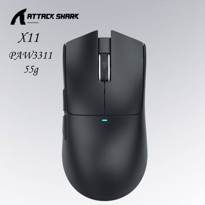 Игровая мышь беспроводная Attack Shark X11 Трехрежимная беспроводная игровая мышь с Bluetooth + специальная зарядная подставка, PAW3311, черный матовый