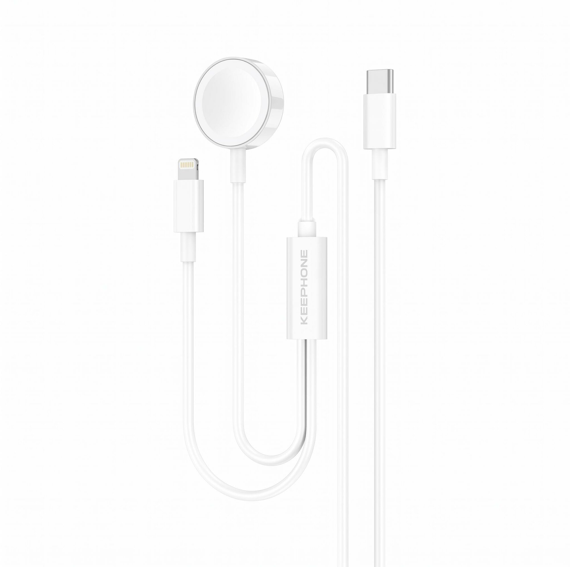 Беспроводное зарядное устройство Keephone 2в1 Apple Watch/Lightning PD 20W 1.2м, белое