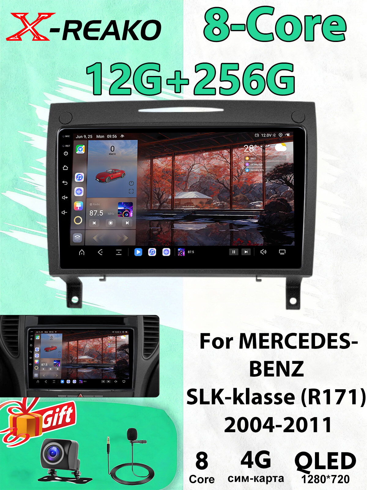 Магнитола для MERCEDES-BENZ SLK-klasse (R171) 2004-2011 экран 9 дюймов Андроид wifi Bluetooth GPS